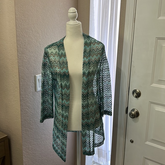 Chico's | Sweaters | Woven Cardigan In Beautiful Blue Green Shades With ...